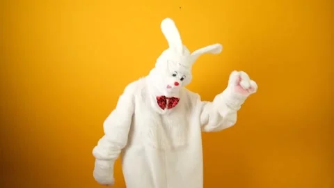 Dancing rabbit. A man in a white rabbit ... | Stock Video | Pond5
