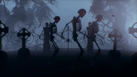 Dancing skeletons in the cemetery at nig... | Stock Video | Pond5