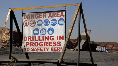 Danger area, drilling in progress sign. | Stock Video | Pond5