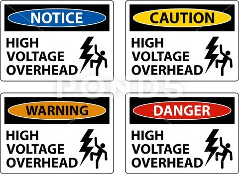 Danger High Voltage Overhead Sign On White Background Illustration ...
