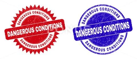 DANGEROUS CONDITIONS Round and Rosette Stamp Seals with Grunged Surface ...