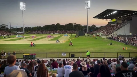 Dangerous motorcycle jumps over ramp at ... | Stock Video | Pond5
