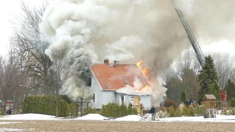 Dangerous structure fire with erected la... | Stock Video | Pond5