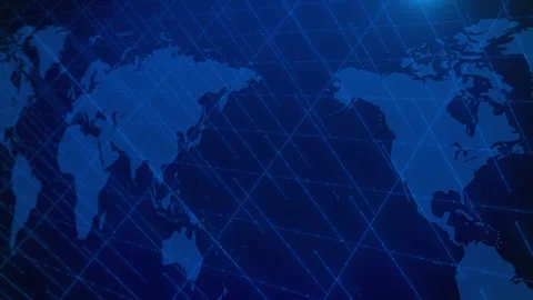 Dark Blue 3D World Map with 3D Grid - Di... | Stock Video | Pond5
