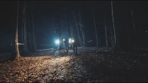 In the dark detectives men searching in ... | Stock Video | Pond5