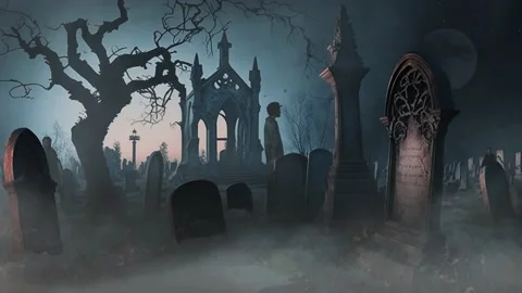 Dark Fantasy Cemetery at Dusk with Zombi... | Stock Video | Pond5