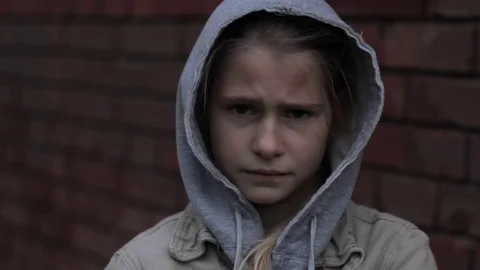 Dark portrait refugee homeless child gir... | Stock Video | Pond5