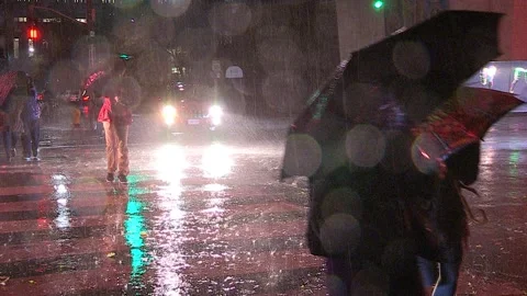 Dark wet rainy windy night in the city s... | Stock Video | Pond5