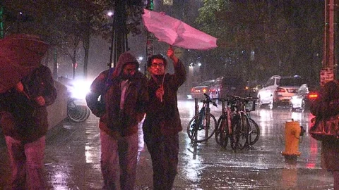 Dark wet rainy windy night in the city s... | Stock Video | Pond5