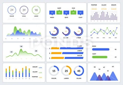 Dashboard UI infographic. Web presentation screen data graphs HUD ...