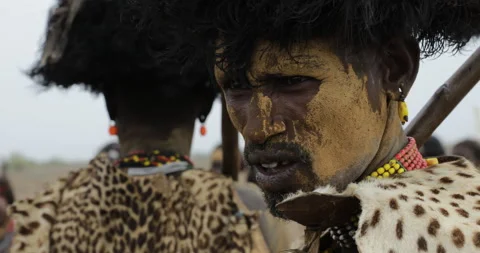 Dassanech men with leopard skins for Dim... | Stock Video | Pond5