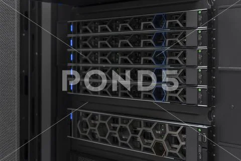 Data Center With Multiple Rows of Fully Operational Server Racks. Modern Stock Image #167643801