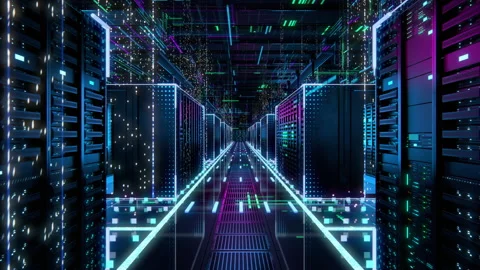 Data Center Server Racks with VFX Augmen... | Stock Video | Pond5
