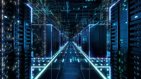 Data Center Server Racks with VFX Augmen... | Stock Video | Pond5