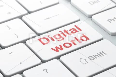 Data concept: Digital World on computer keyboard background: Royalty ...