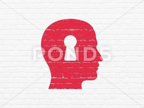 Data concept: Head With Keyhole on wall background Illustration #67495348
