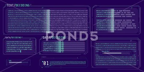 Data entry and text decoding on futuristic interface screen.: Graphic ...