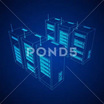 Data network server in cabinet. Diagnostic test in computer room ...