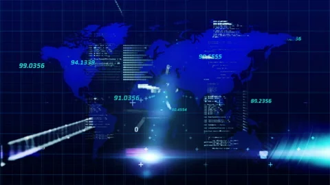 Data processing over World map against b... | Stock Video | Pond5