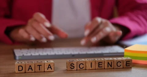 Data science words on cubes and woman wo... | Stock Video | Pond5