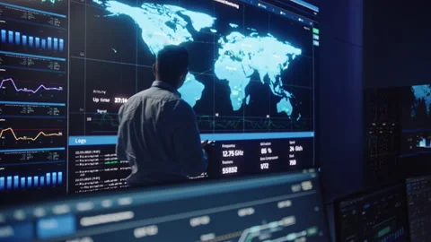 Data Scientist Looks at Global Map Chart... | Stock Video | Pond5