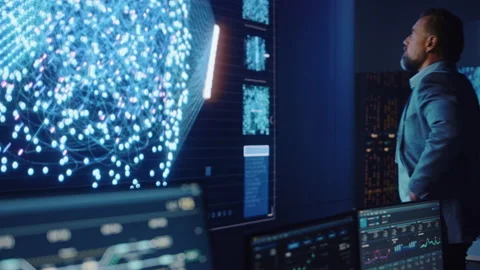 Data Scientist Looks at Global Map Chart... | Stock Video | Pond5