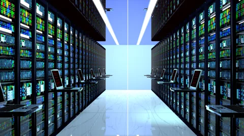Datacenter, terminal monitor in server ... | Stock Video | Pond5