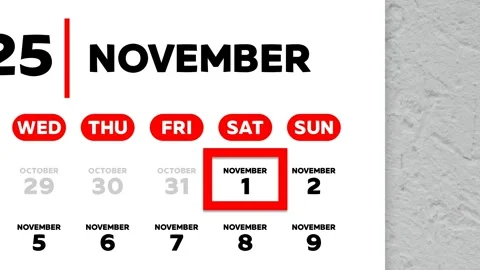 The date November 1st marked with a red ... | Stock Video | Pond5