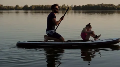 Daughter Girl Water SUP relax. Cute Litt... | Stock Video | Pond5