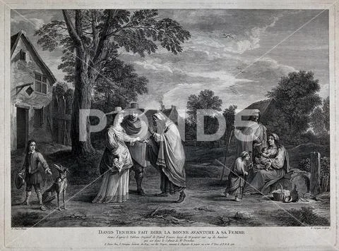 David Teniers has a gipsy fortune-teller read the palm of his wife ...