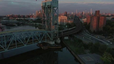 Dawn aerial blue hour tilt down pan of a... | Stock Video | Pond5