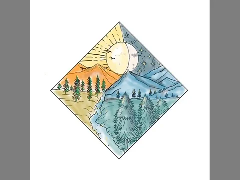 Day and Night Scene Color Drawing 2D Ani... | Stock Video | Pond5