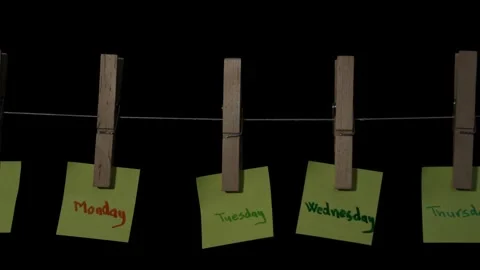 Days of the week in yellow sticker label... | Stock Video | Pond5