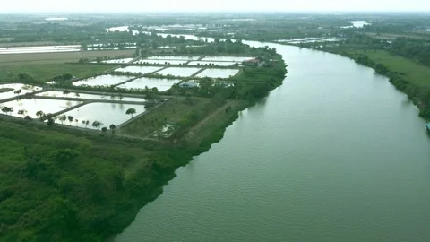 Daytime aerial view of Bang Pakong river... | Stock Video | Pond5