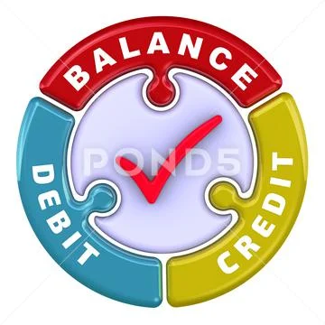 Debit, credit, balance. The check mark in the form of a puzzle: Graphic ...