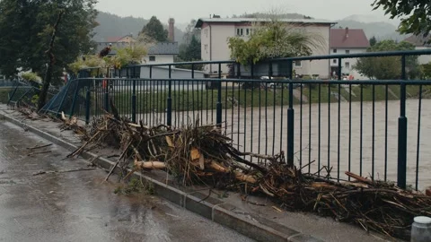 Debris on damaged bridge severe weather ... | Stock Video | Pond5