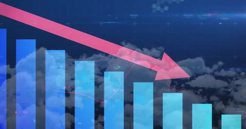 Declining bar chart with downward arrow ... | Stock Video | Pond5