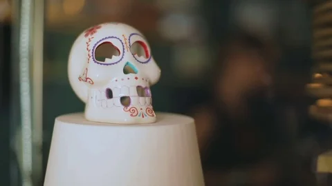 Decorated colorful skull bar cafe interi... | Stock Video | Pond5
