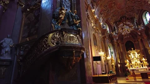 Decorated pulpit with gold, in the backg... | Stock Video | Pond5
