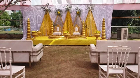 A decorated stage for Haldi ceremony, HA... | Stock Video | Pond5