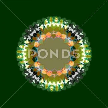 Decorative circular centralized lacy shape on green background: Graphic ...