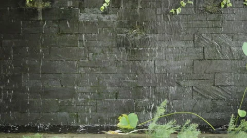 Decorative waterfall brick wall with dri... | Stock Video | Pond5