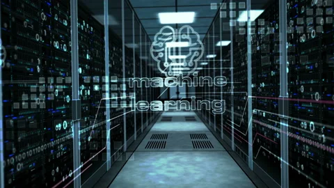 Deep machine learning with server room | Stock Video | Pond5