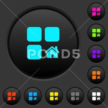 Default component dark push buttons with color icons Illustration #151854880