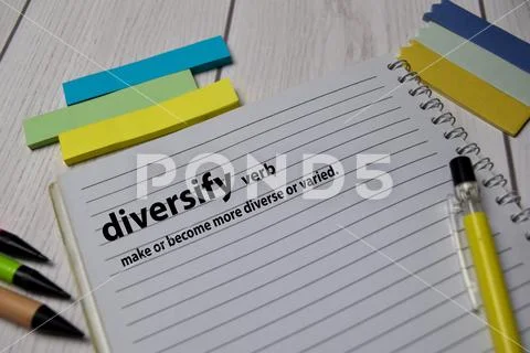 Definition of Diversify word with a meaning on a book. dictionary ...