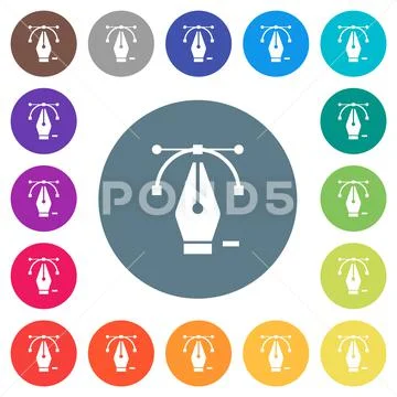 Deleting editing point with pen tool flat white icons on round color backgrou ~ Clip Art #168794415