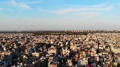 Delhi city slums roofs aerial 4k drone f... | Stock Video | Pond5