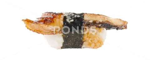 Delicious Unagi Eel Nigiri Sushi (Eel Sushi) on white background Stock Photo #155743650
