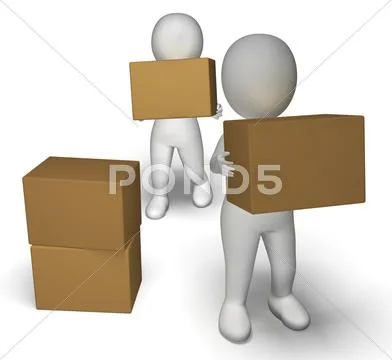Delivery by 3d characters showing moving packages: Graphic #25927657