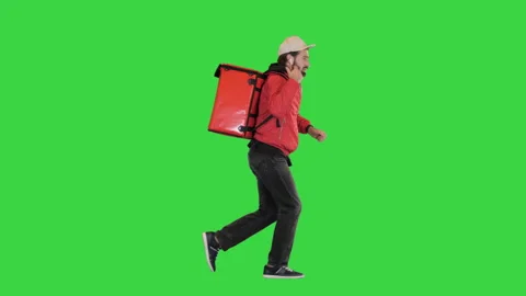 Delivery man running with thermo backpac... | Stock Video | Pond5